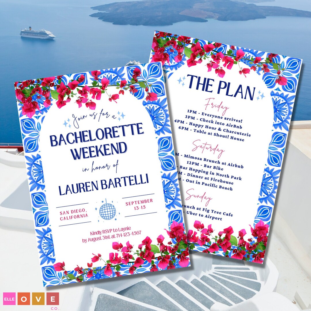 Mama Mia Bachelorette Party Invite, Greece Inspired, Bougainvillea Bach ...