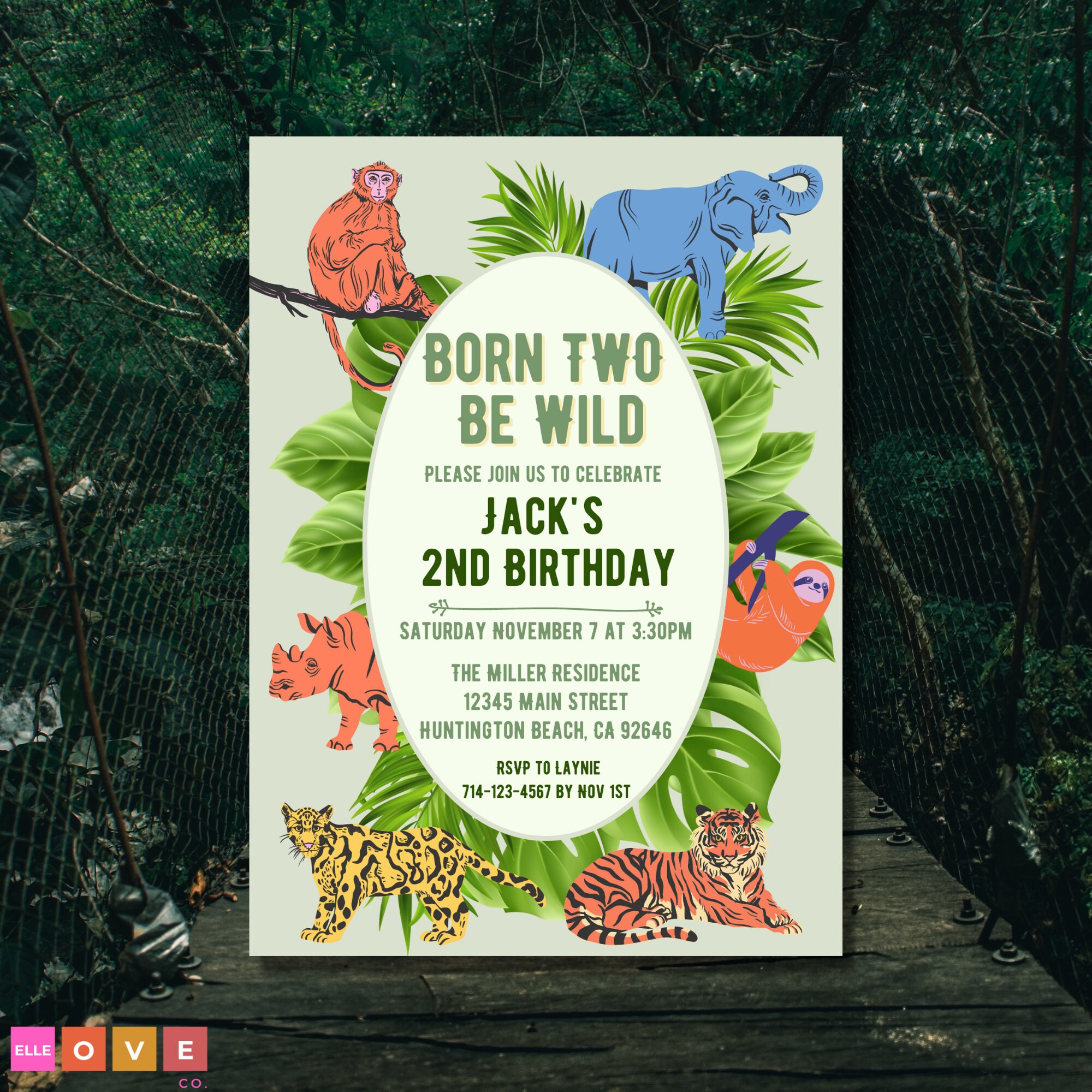Born TWO Be Wild 2nd Birthday Invitation, Jungle Themed, Two Wild, Wild ...