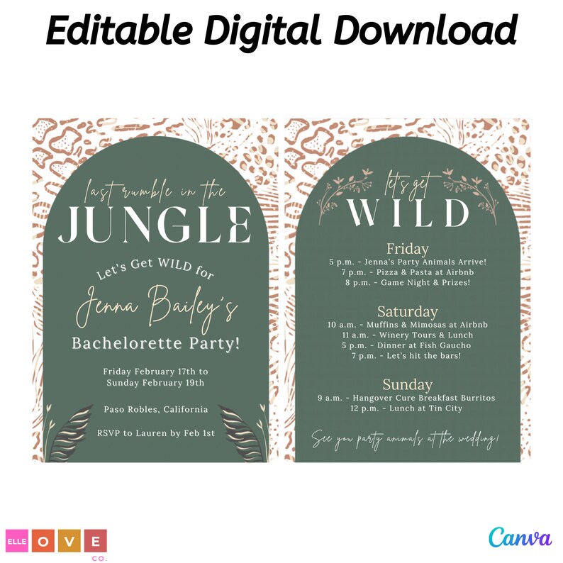 Last Rumble in the Jungle Bachelorette Party Digital Invitation, Wild ...
