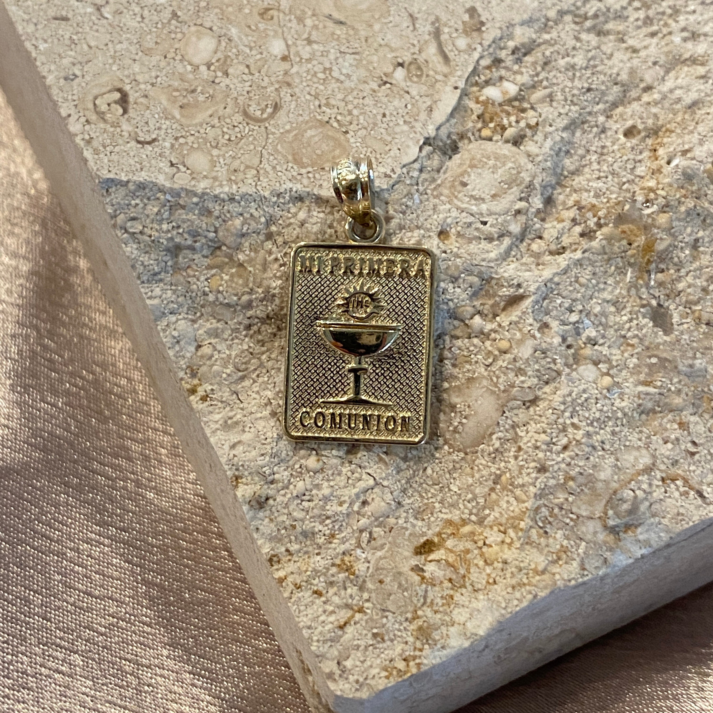 14k Real Gold IHS Mi Primera Comunion Pendant, Baptism Gifts First ...
