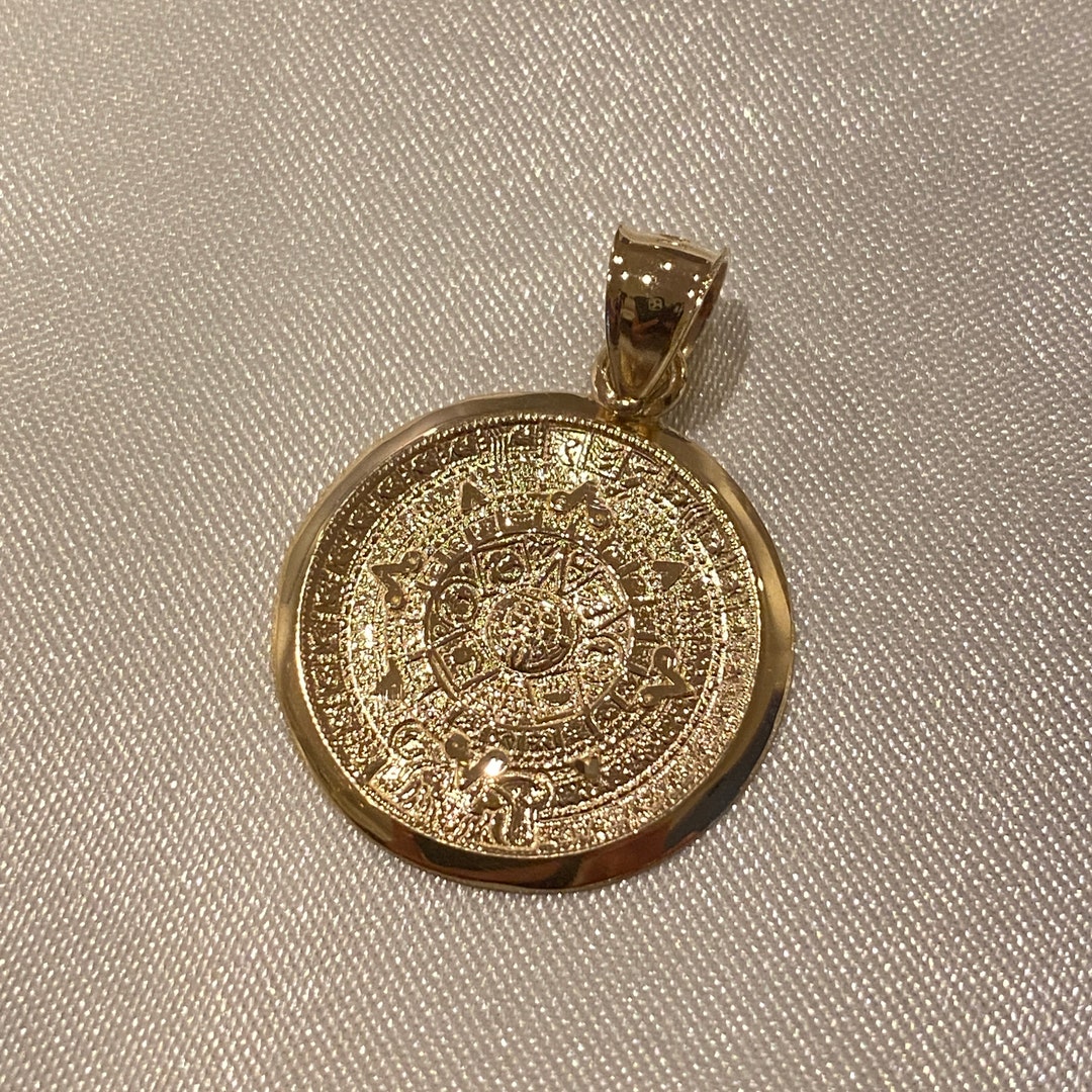 Real 14K Yellow Gold Aztec Mayan Sun Calendar Coin Charm - Etsy