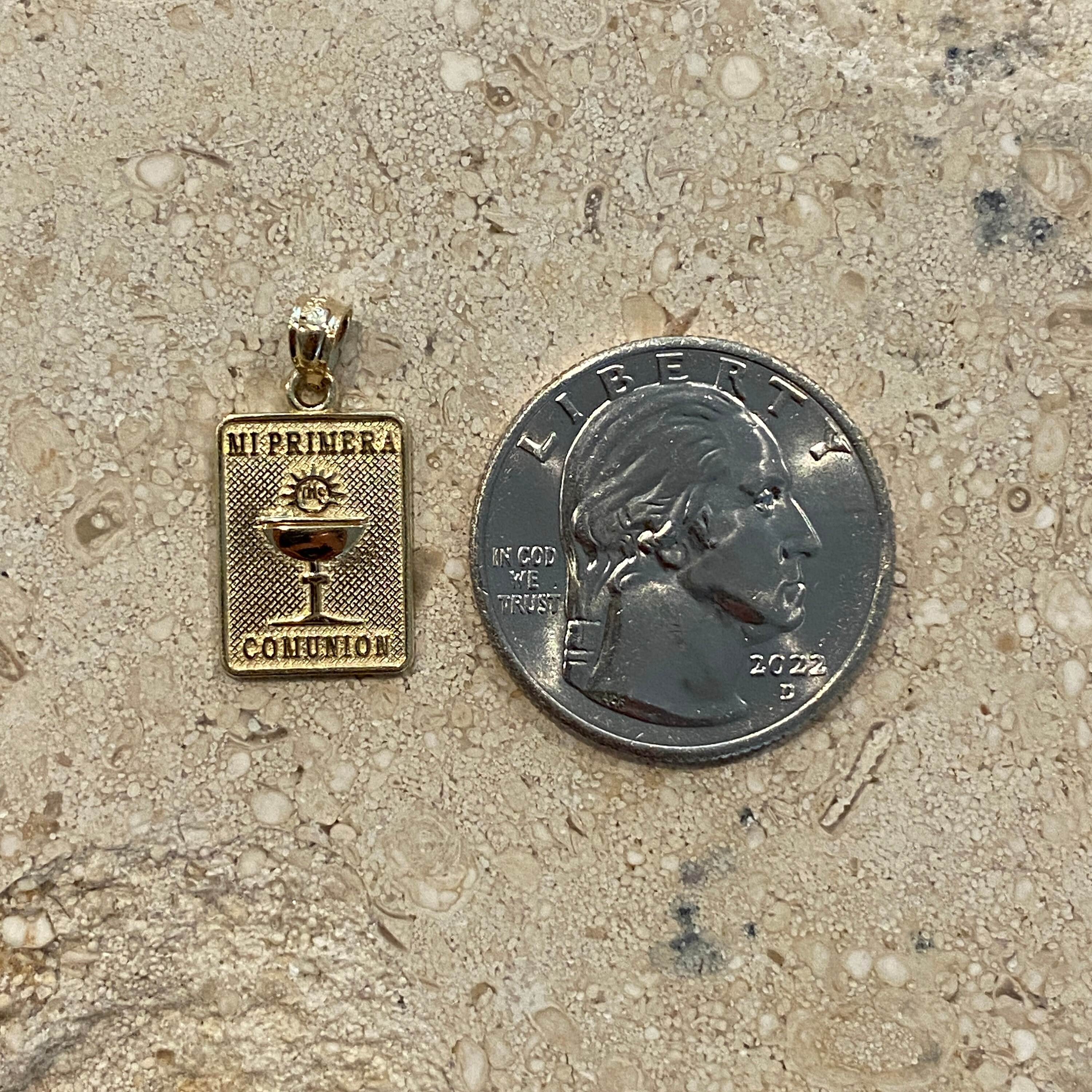 14k Real Gold IHS Mi Primera Comunion Pendant, Baptism Gifts First ...