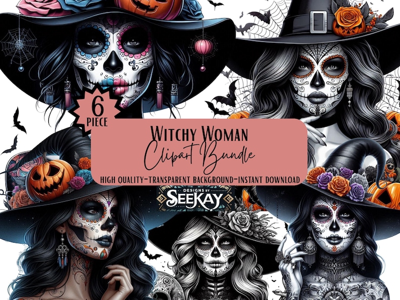 Witchy Woman Halloween Scary Png Clipart Bundle Scrapbooking Stickers ...