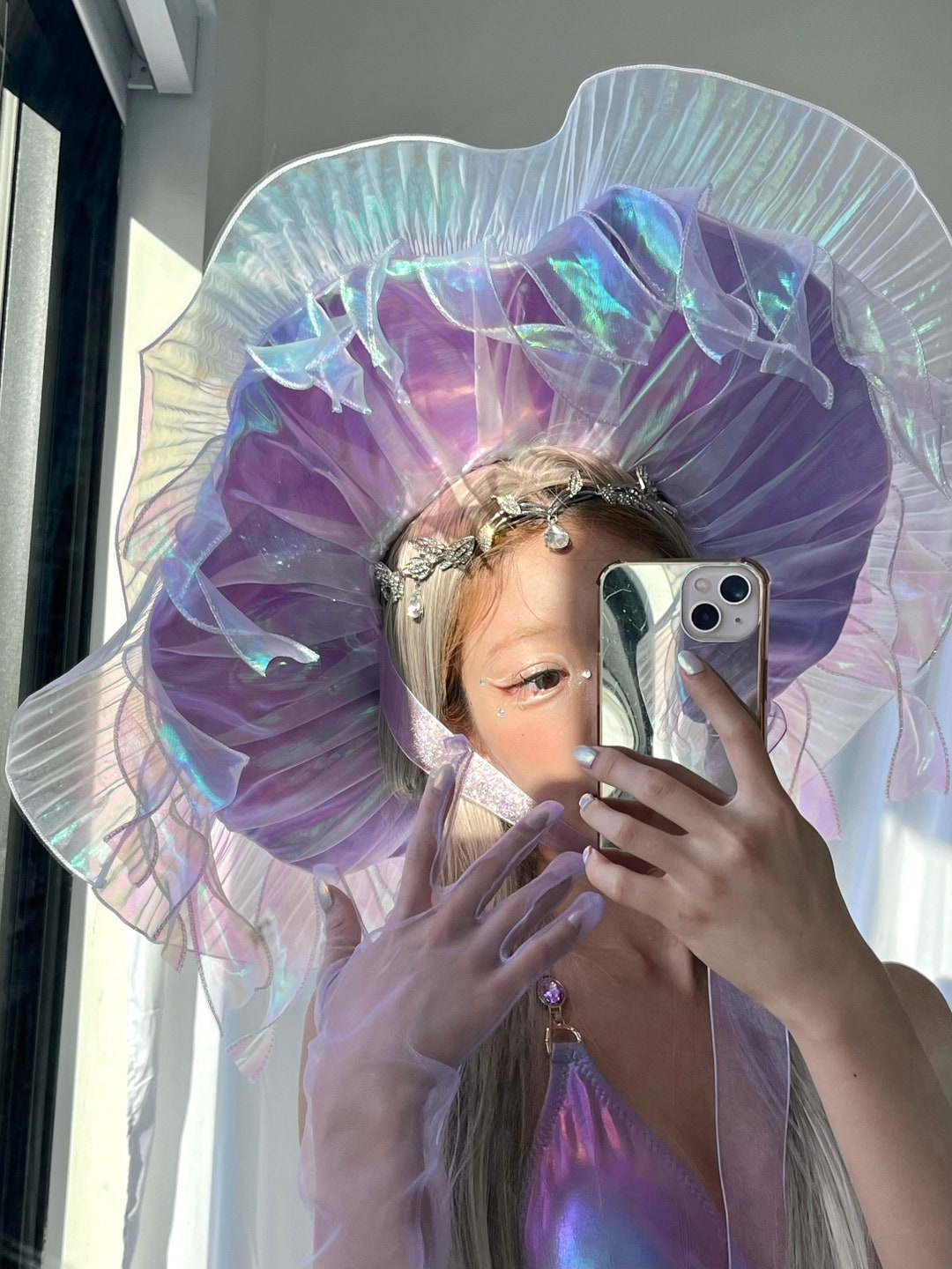 Handmade Lilac Jellyfish Rave Hat: Holographic Metallic Festival ...