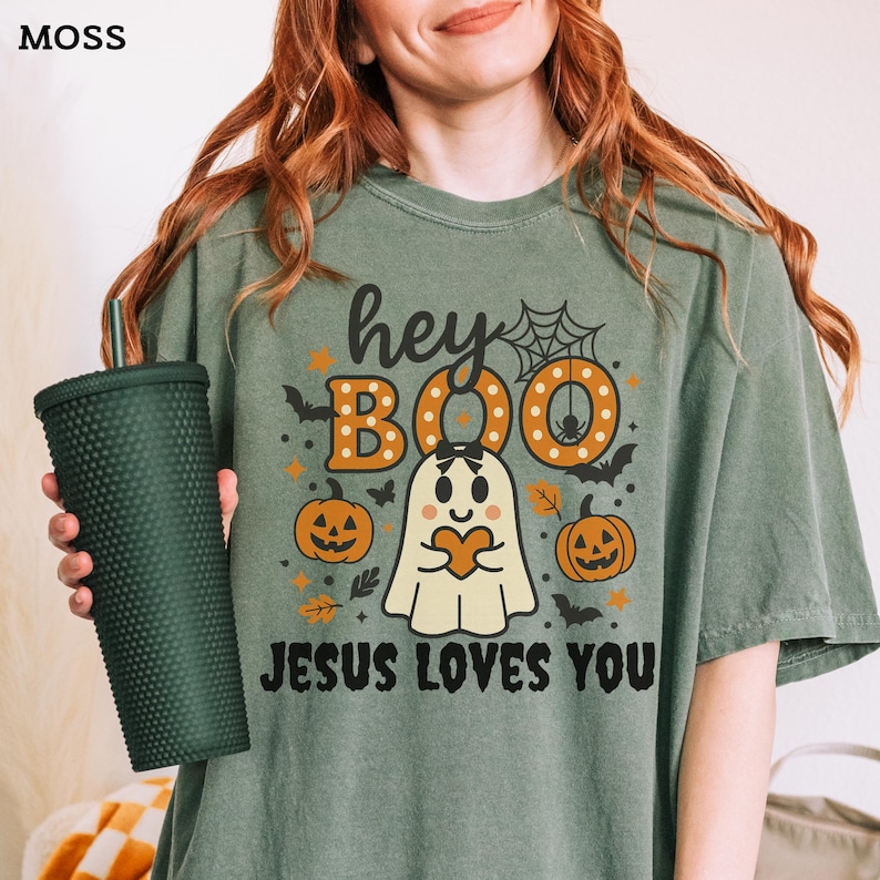 Hey Boo Jesus Loves You Shirt, Christian Halloween Shirt, Cute Ghost ...