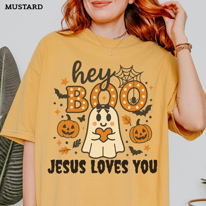 Hey Boo Jesus Loves You Shirt, Christian Halloween Shirt, Cute Ghost ...