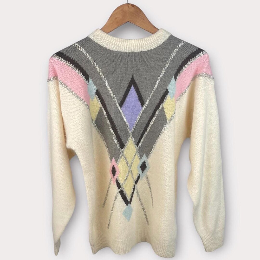 Vintage Angora Wool Sweater: Sequined Argyle Knit, M/L - Etsy