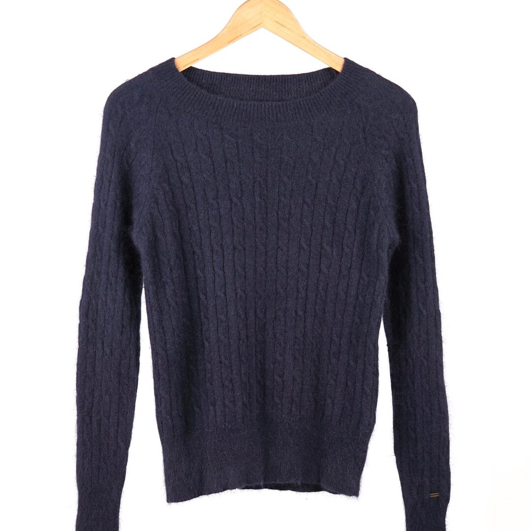 Vintage Cable Knit Angora Wool Sweater - Dark Blue Furry Jumper - Etsy