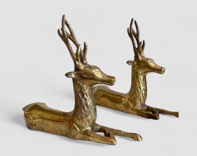 Vintage MCM Brass Deer Figurine , Brass Christmas Reindeer Figurine ...