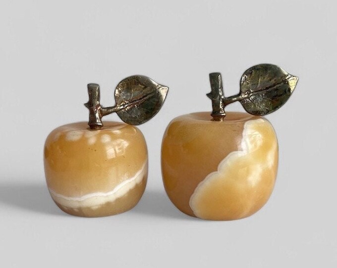 Set Onyx Marble Apple Sculpture, Natural Stone Apple Paper Weight, Onyx ...