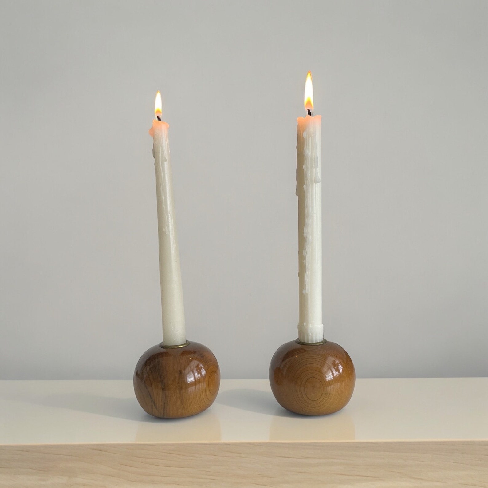 Set Vintage Wooden Candlestick Holder, Hand Turned Candlestick Holder ...