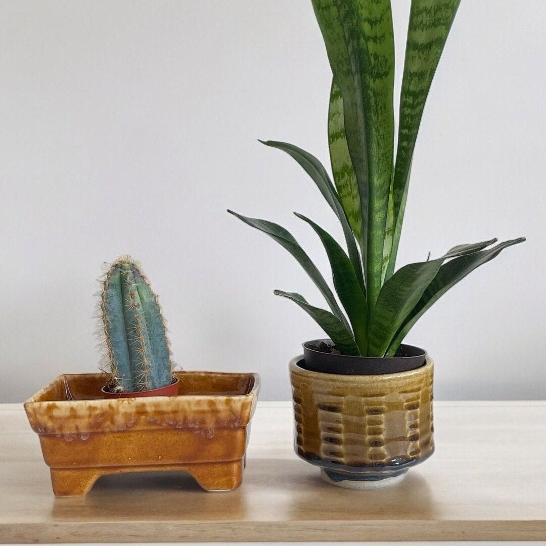 Set Vintage Small Planter Pot, Mcm Ceramic Planter Pot, Brown Small ...