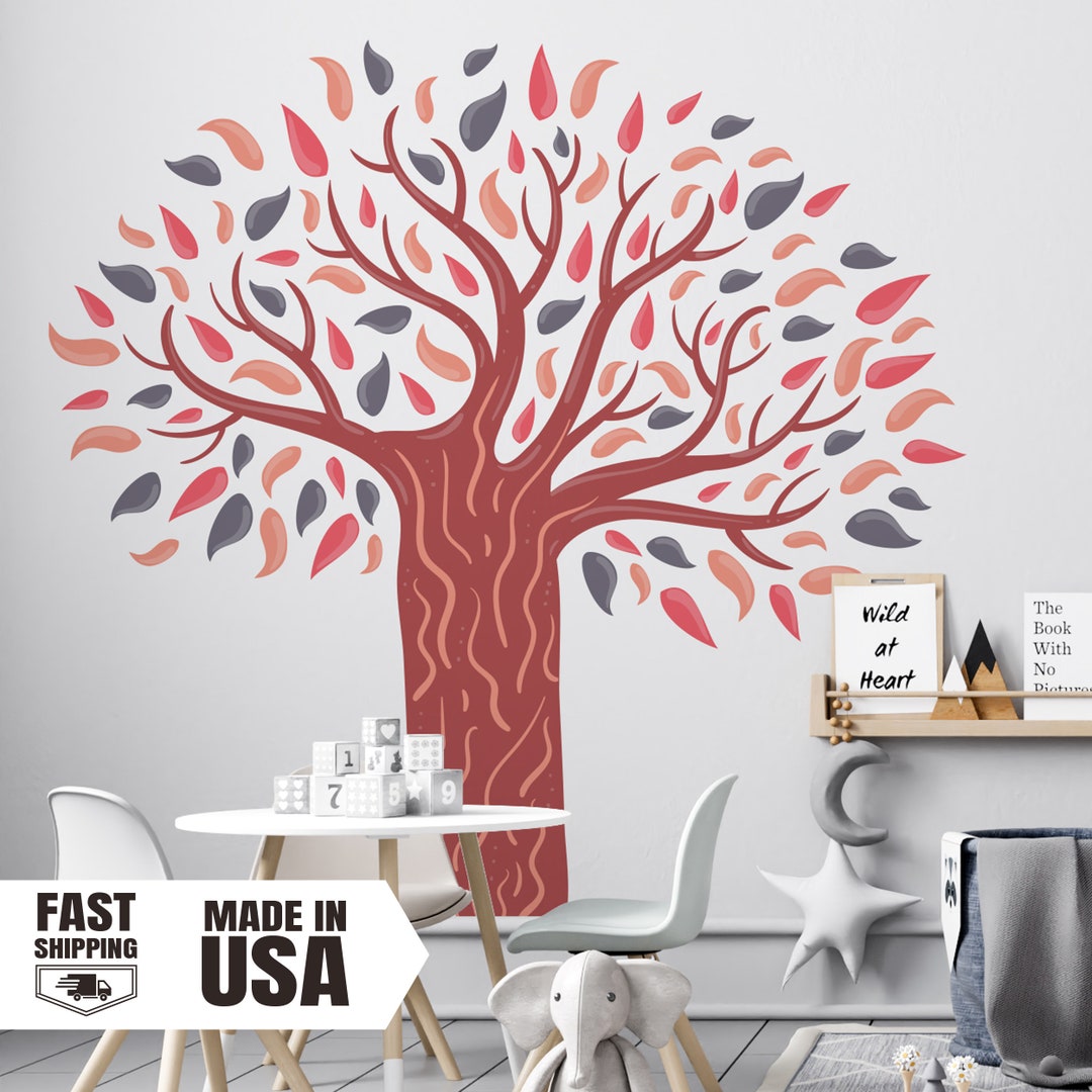 Children's Tree Set of Long Branches With Large Leaves Tree Fabric Wall ...
