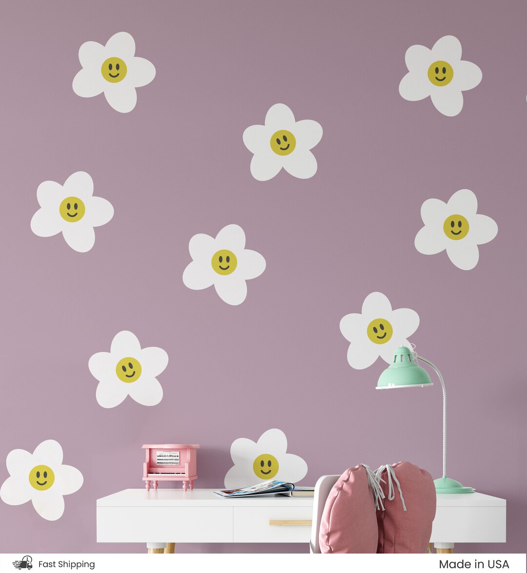 Smiley Face Daisy Wall Decal, Daisy Fabric Wall Decal, Smiling Daisy ...