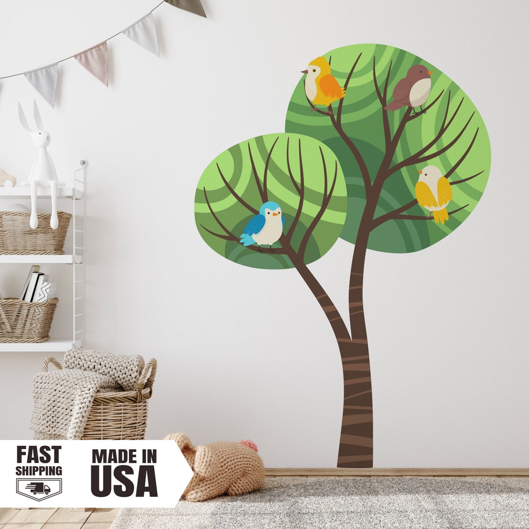 Cartoon Tree With Colorful Birds Set 3 Wall Decal, Fabric Tree Kit Wall ...