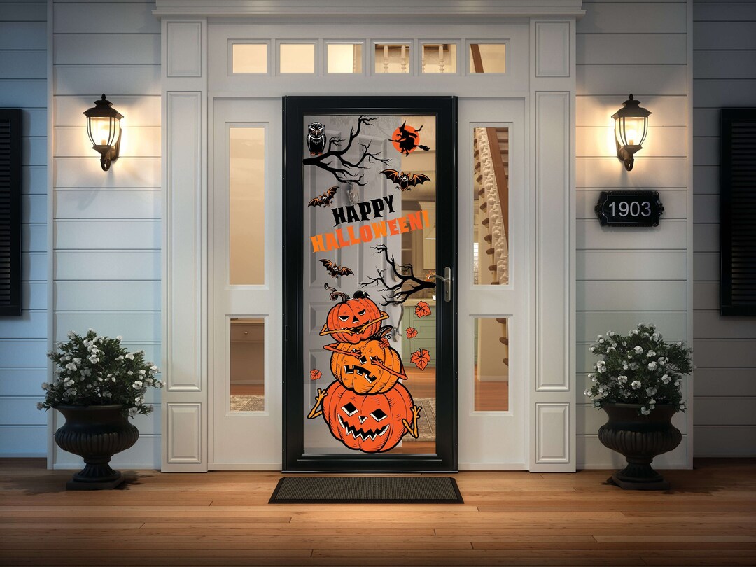 Fall Halloween Pumpkin Storm Door, Window, Full Color Vinyl Decal ...