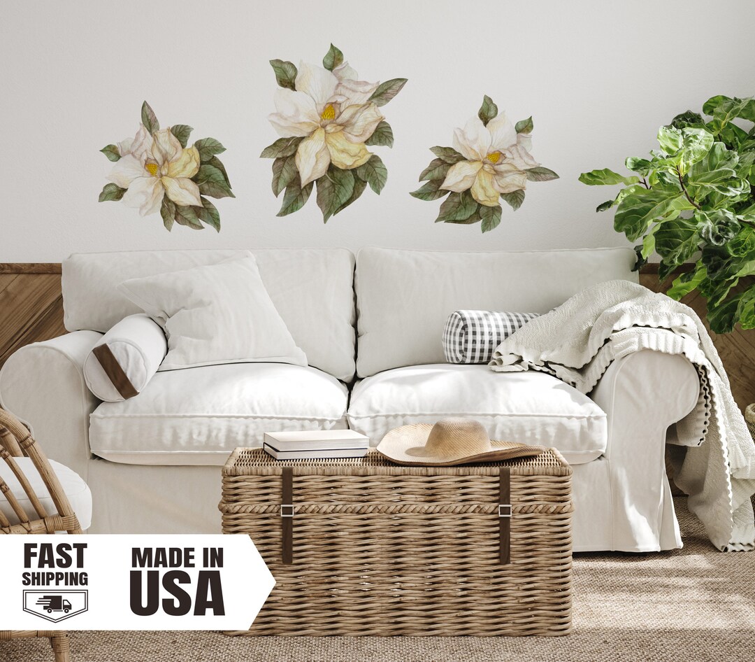 Watercolor Magnolia Fabric Wall Decal, Magnolia Vinyl Wall Decal Set - Etsy