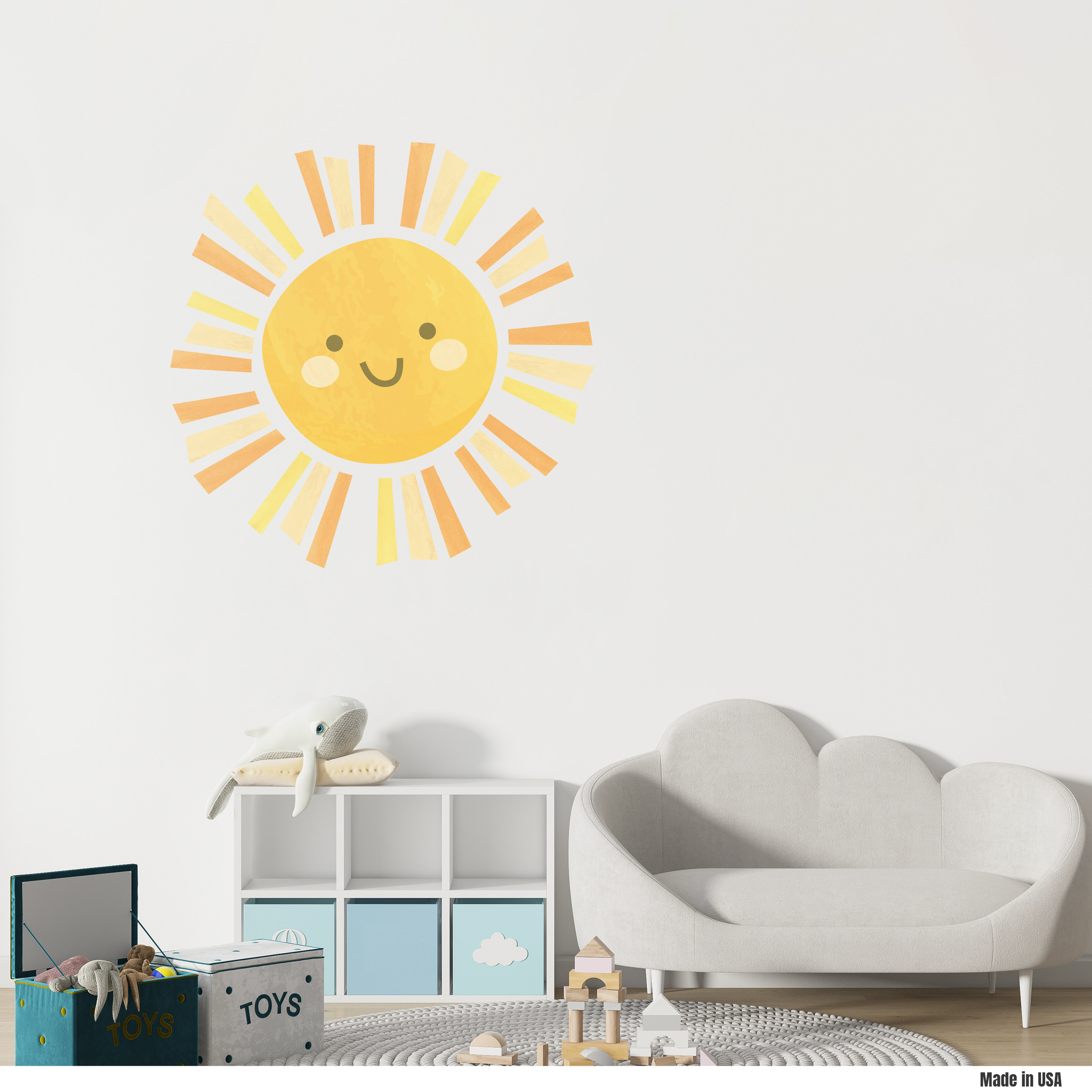 Watercolor Sun Polyester Wall Fabric Decal, Nursery Decor, Happy Sun ...