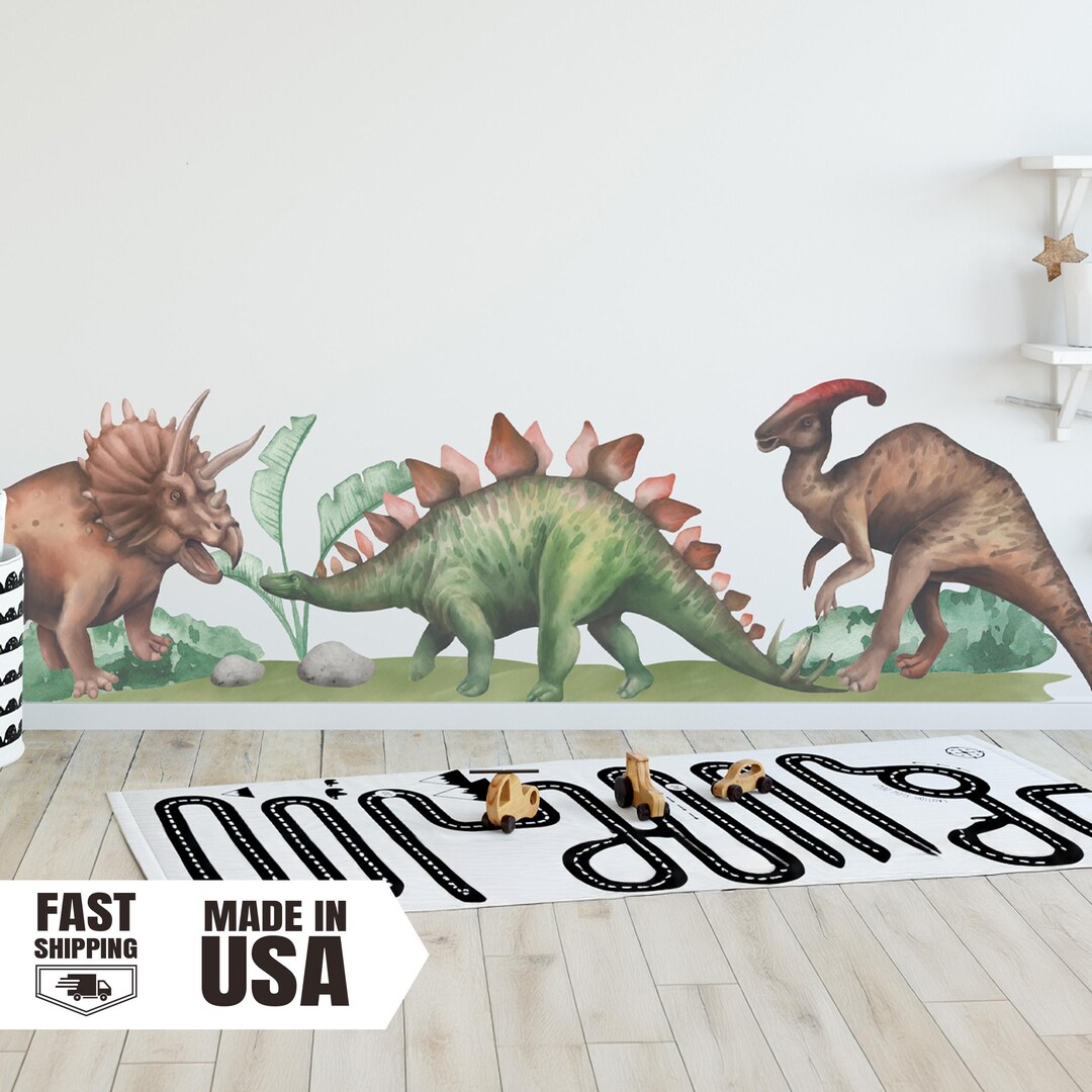 Watercolor Dinosaurs Wall Decal, Triceratops, Stegosaurus ...