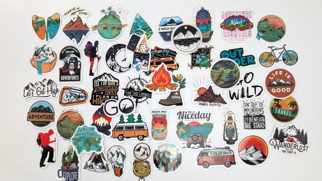 Waterproof Camping Stickers Pack, Hiking Adventure Decals - Etsy