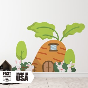 Rabbit House With Cute Rabbits Family Set Wall Decal, Watercolor Wall ...