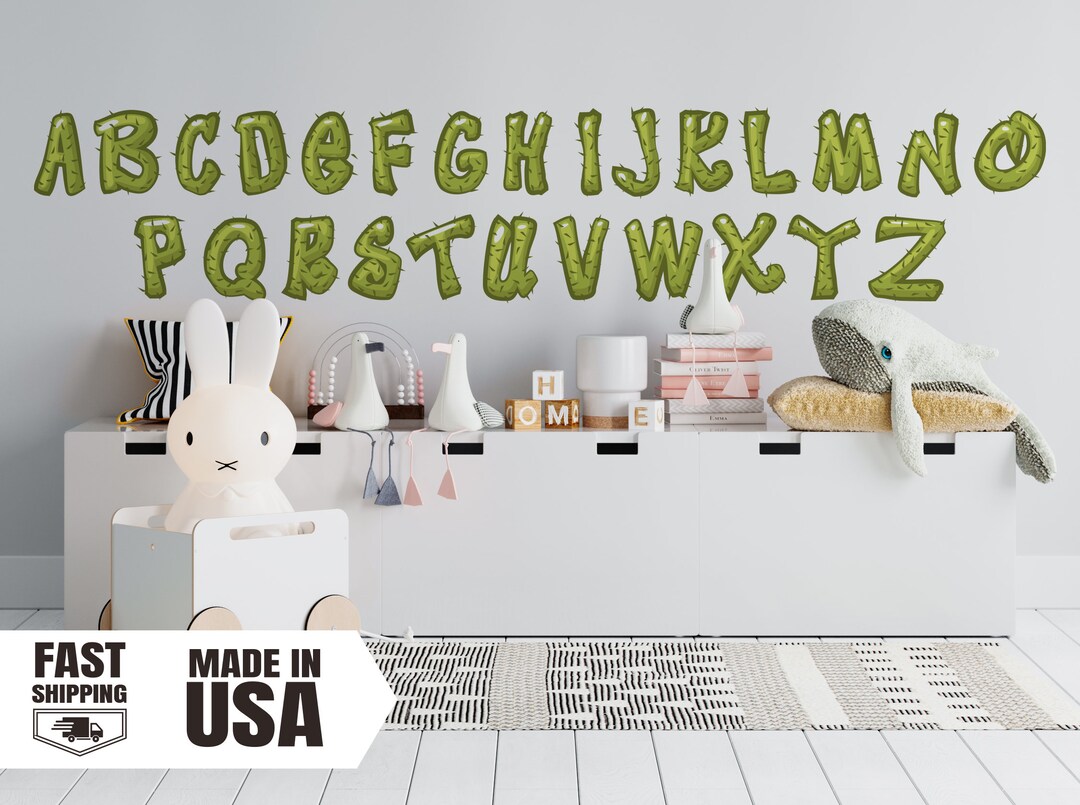 Cactus Alphabet Set Watercolor Fabric Wall Decal, Uppercase Letters ...