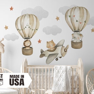Flying Cute Animals Set, Fabric Wall Decal, Watercolor Wall Decal - Etsy