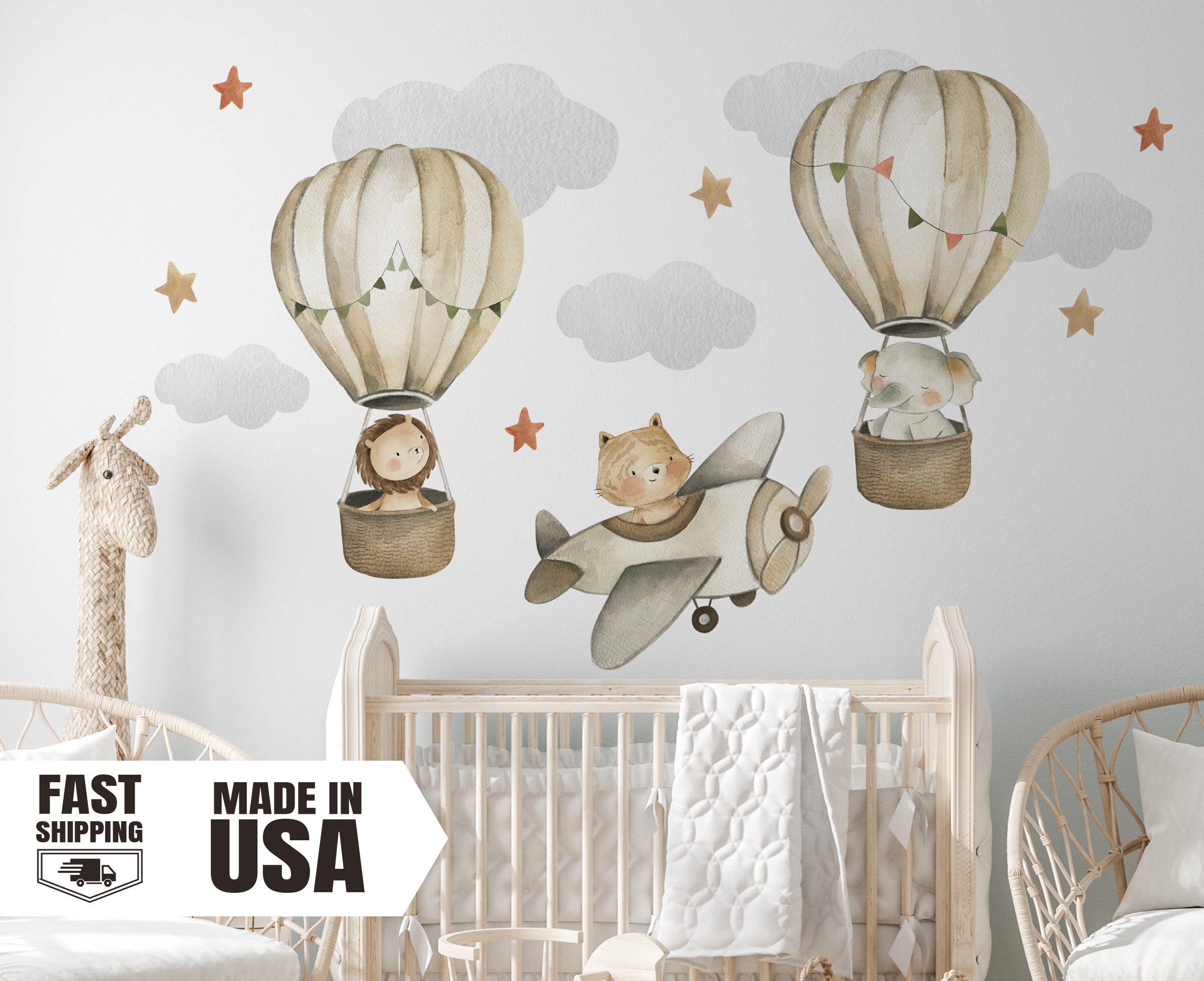 Flying Cute Animals Set, Fabric Wall Decal, Watercolor Wall Decal - Etsy