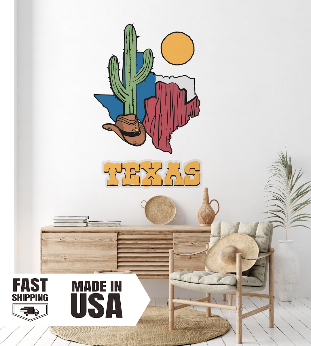 Texas Cowboy Map Set, Sun Wall Decal, Western Wall Decal - Etsy