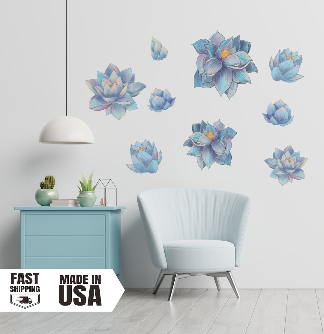 Lotus Flower Set- Fabric Wall Decal, Blue Lotus Set Vinyl Set - Etsy