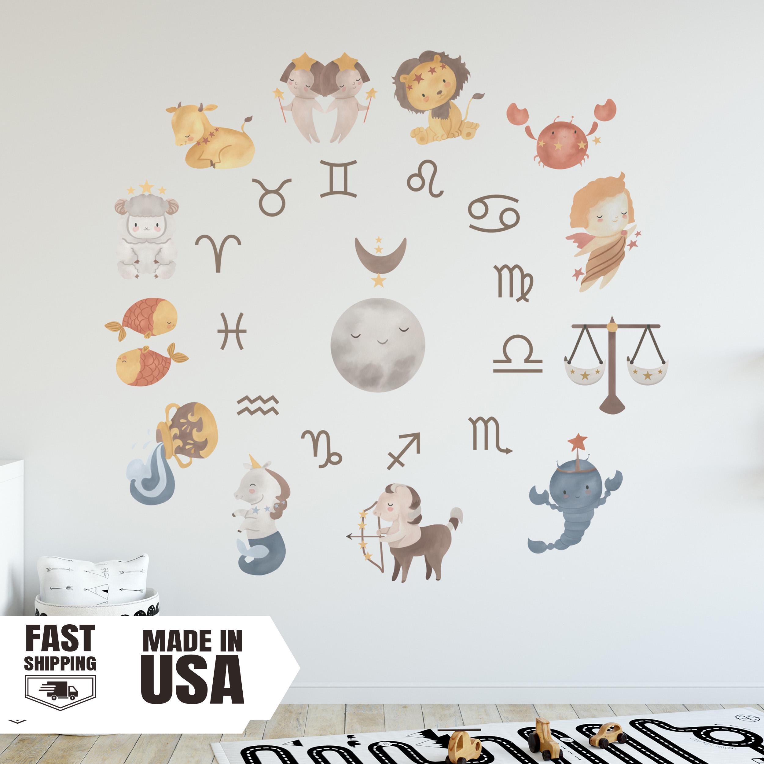 Zodiac Wall Decals for Nursery – Baby Astrology Sign Sticker Set ...
