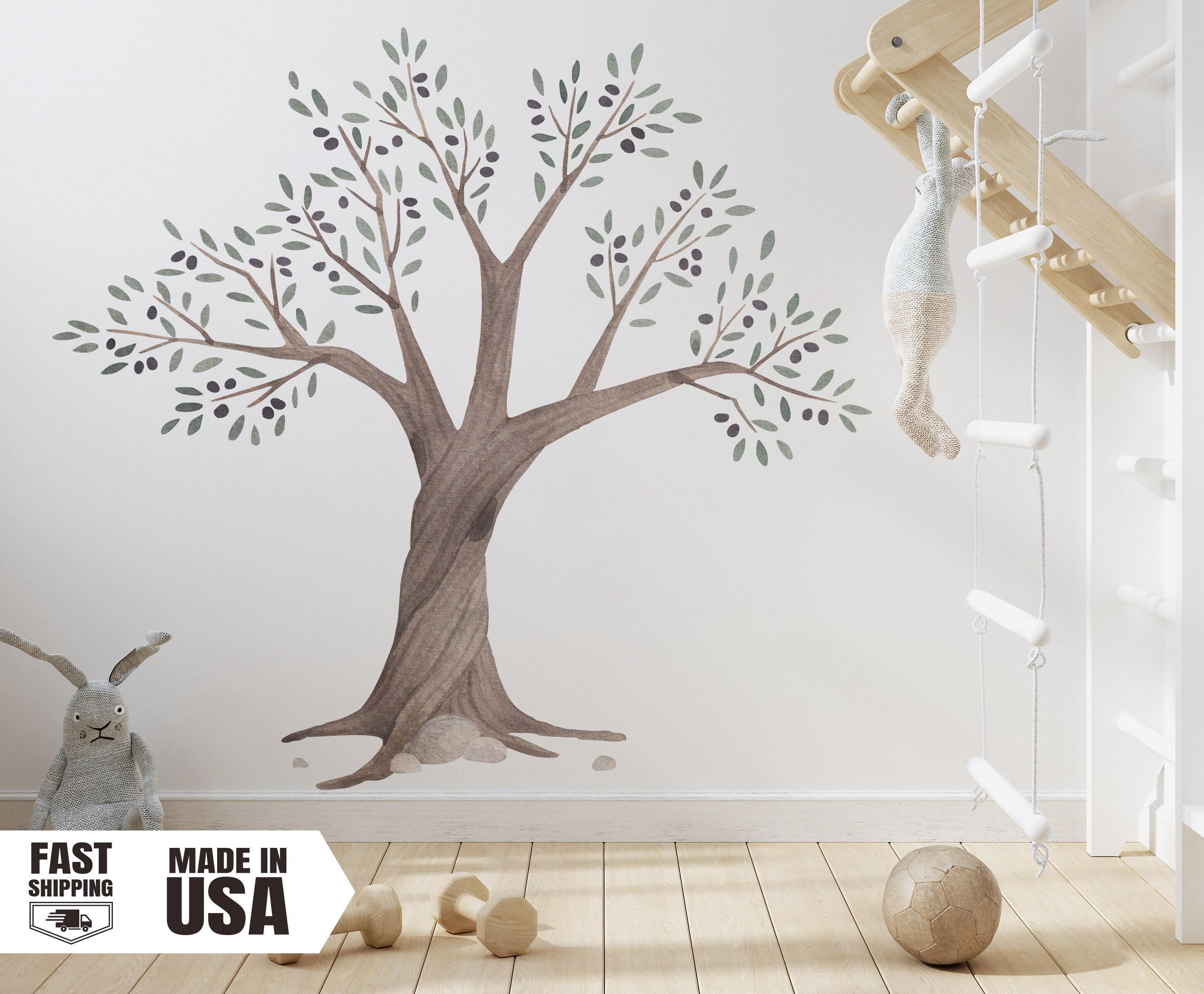 Watercolor Olive Tree Fabric Wall Decal, Nursery Decor - Etsy