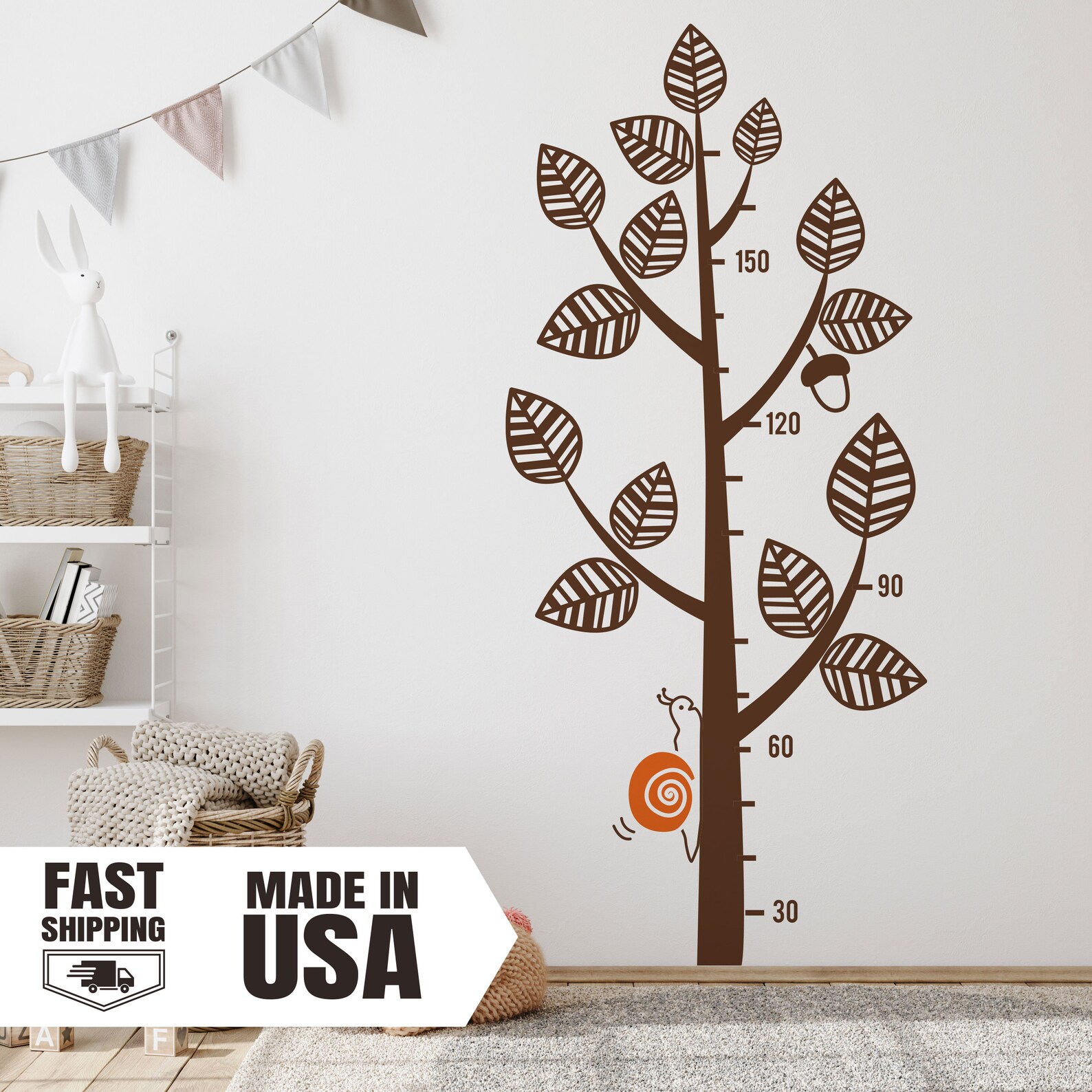 Acorn Tree Growth Chart Wall Decal: Watercolor Nursery Decor - Etsy