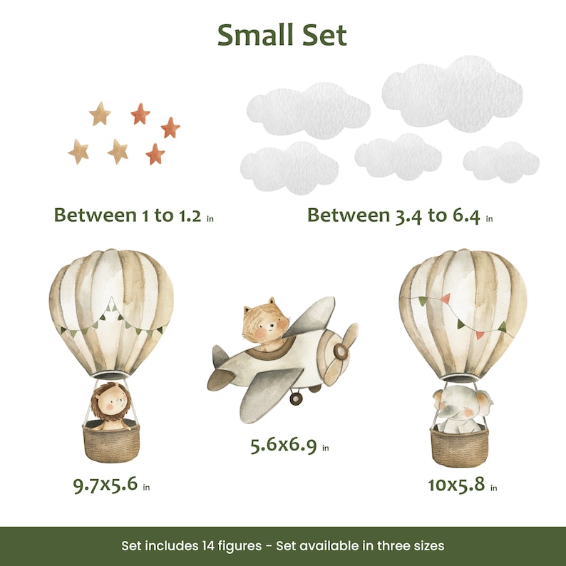 Flying Cute Animals Set, Fabric Wall Decal, Watercolor Wall Decal - Etsy