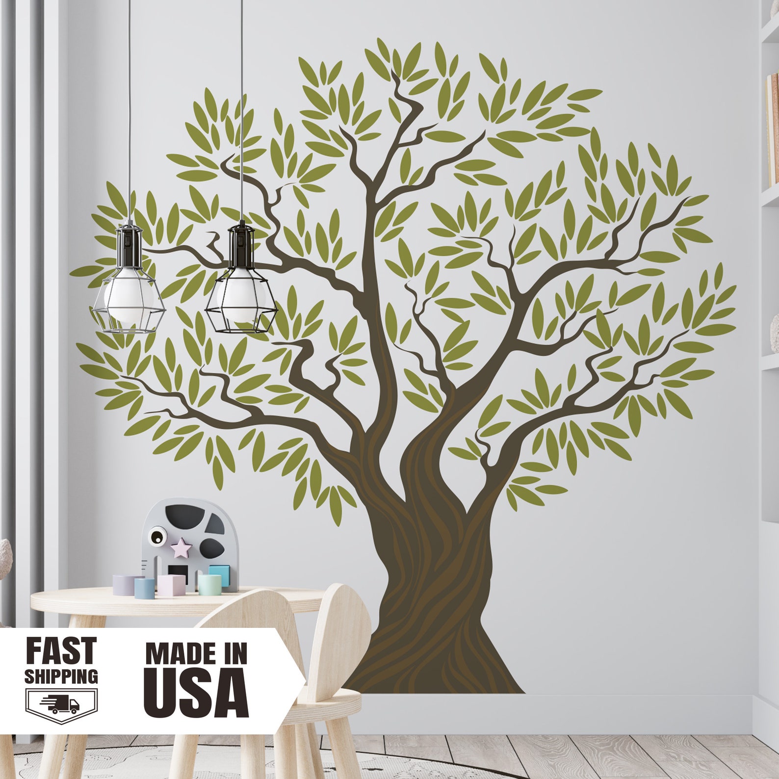 Patterned Olive Tree Fabric Wall Decal Set: Mediterranean Decor - Etsy