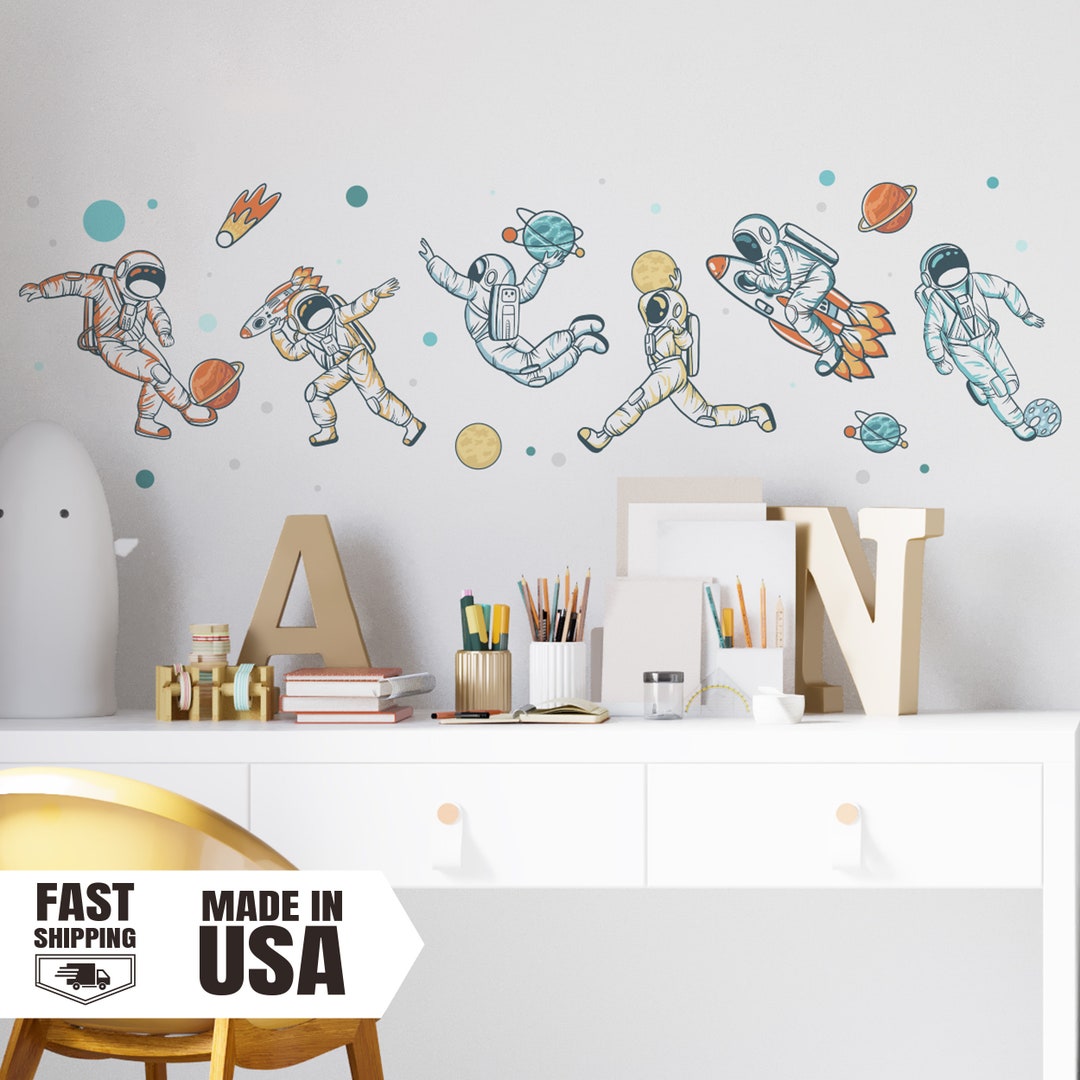 Planets and Astronauts Fabric Wall Decal Set – Watercolor Style - Etsy