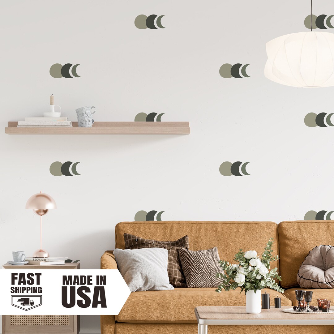 Moon Phases Modern Pattern Set Wall Decal Fabric Wall Decal Watercolor ...