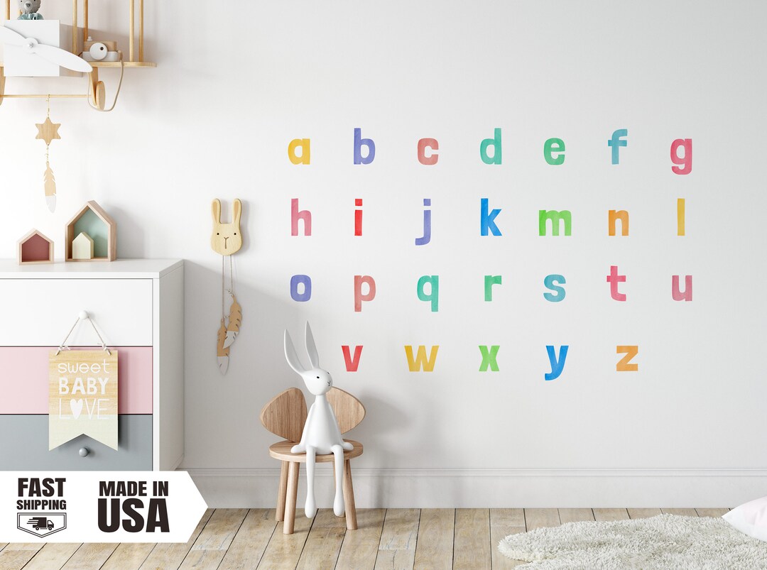 Watercolor Rainbow Lowercase Alphabet, Letters Fabric Wall Decal ...