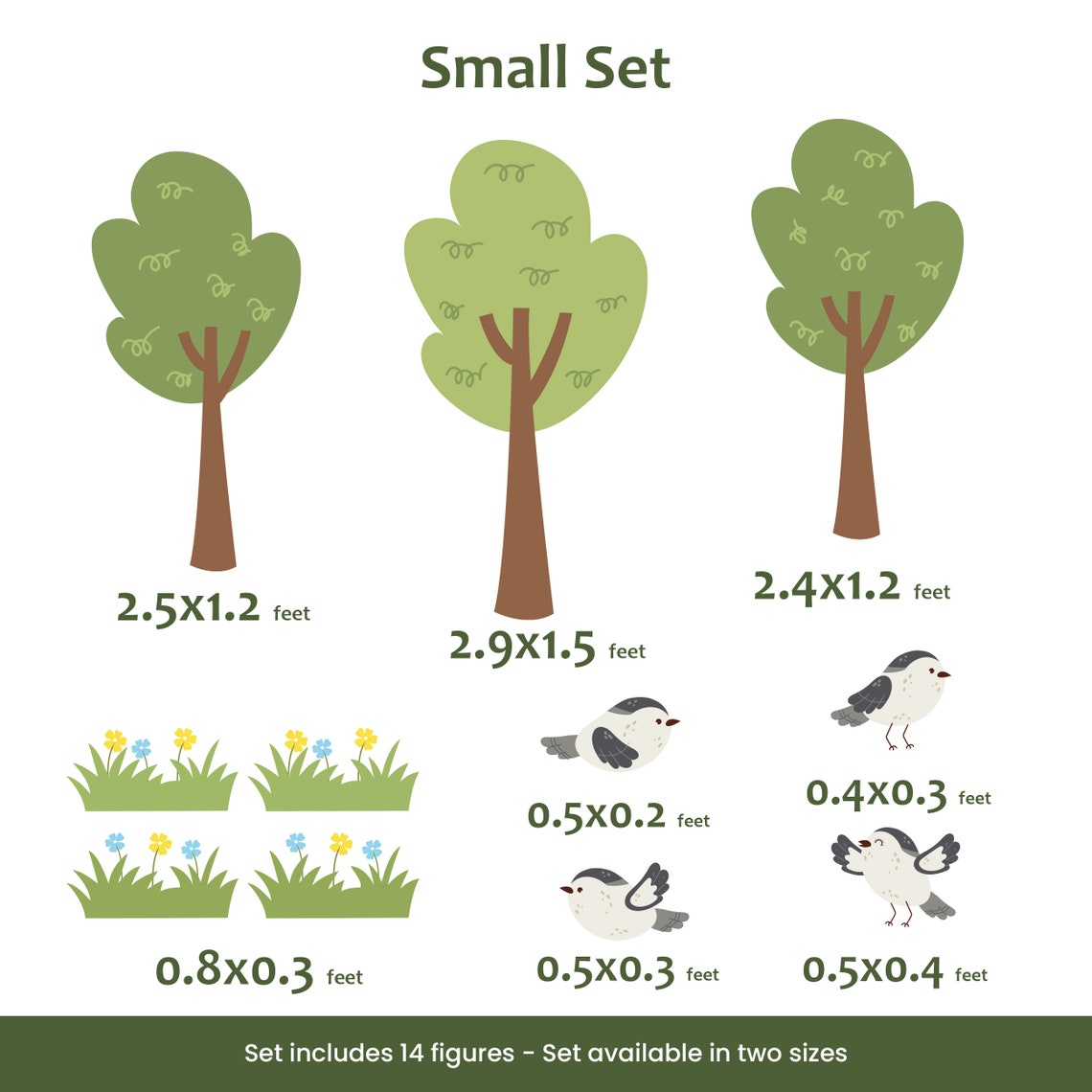 Green Mini Trees Wall Decal Set, Fall Decor - Etsy
