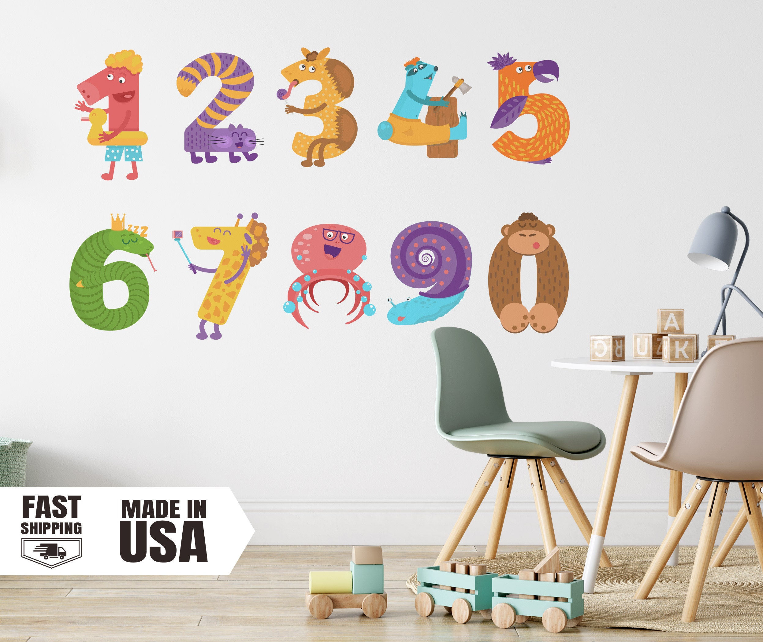 Animal Numbers Fabric Decal Animal Numbers Vinyl Wall Decal - Etsy