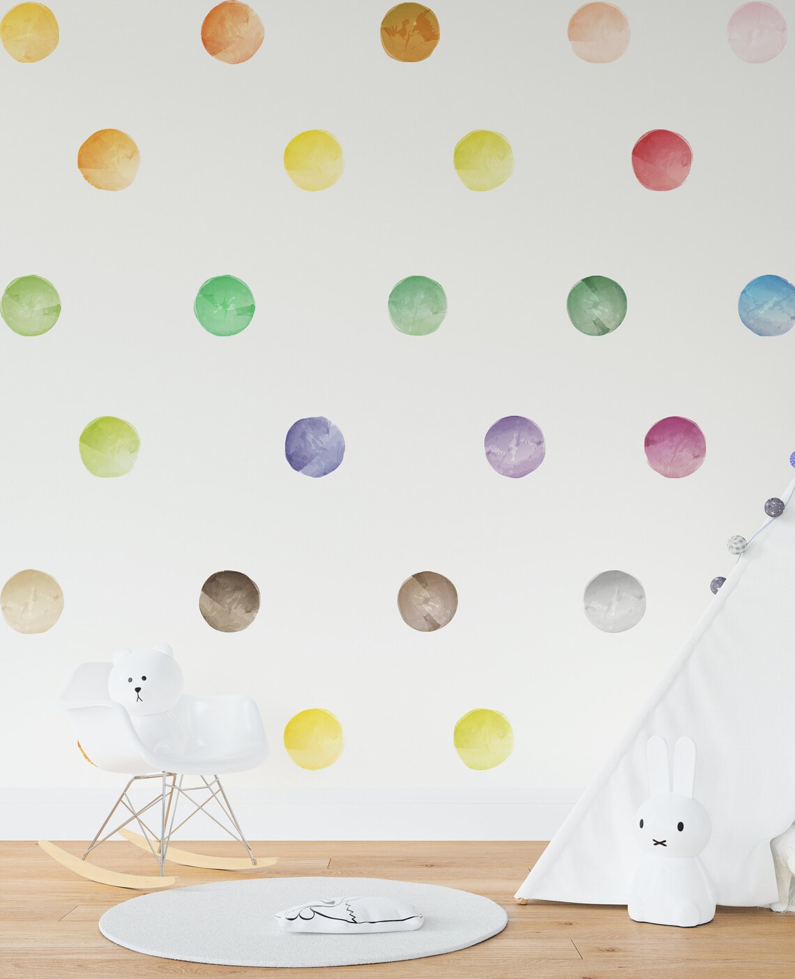 Rainbow Watercolor Dots Fabric Wall Decal, Nursery Decor - Etsy