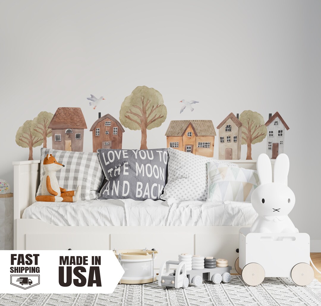 Watercolor Town Set, Fabric Wall Decal, Town for Wall Decal - Etsy