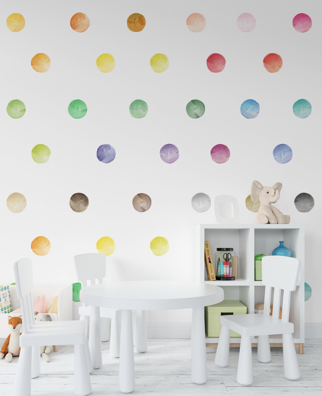 Watercolor Rainbow Dots, Fabric Nursery Wall Decal, Reusable - Etsy