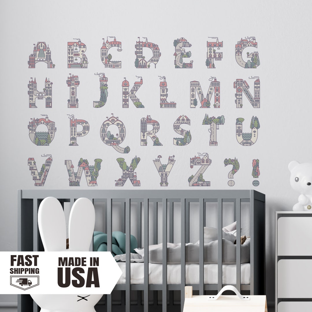 Castle Alphabet Set Wall Decal, Fabric Wall Decal, Colorful Wall Decal ...
