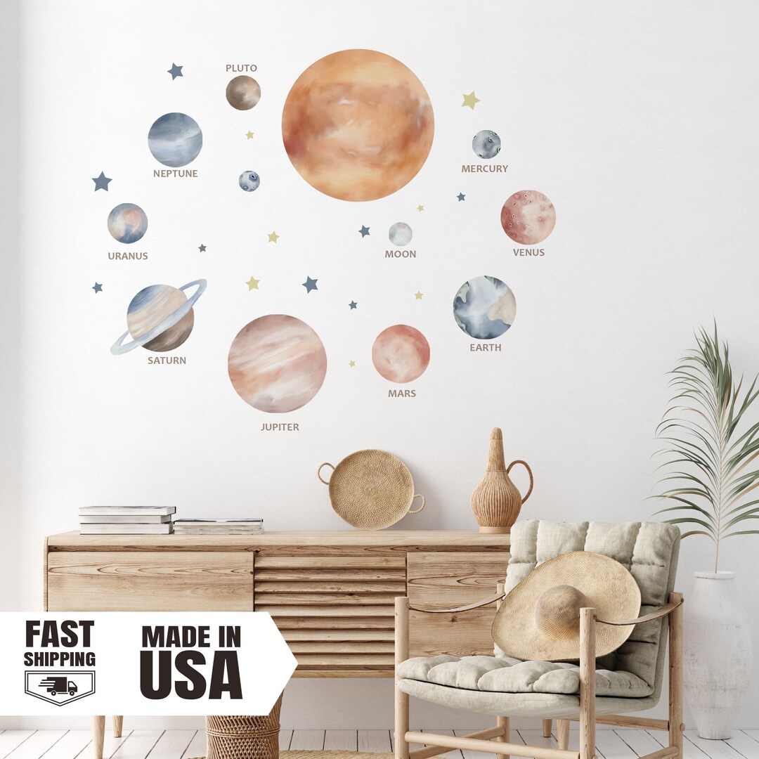 Watercolor Planets of the Solar System Fabric Decal Set, Watercolor ...