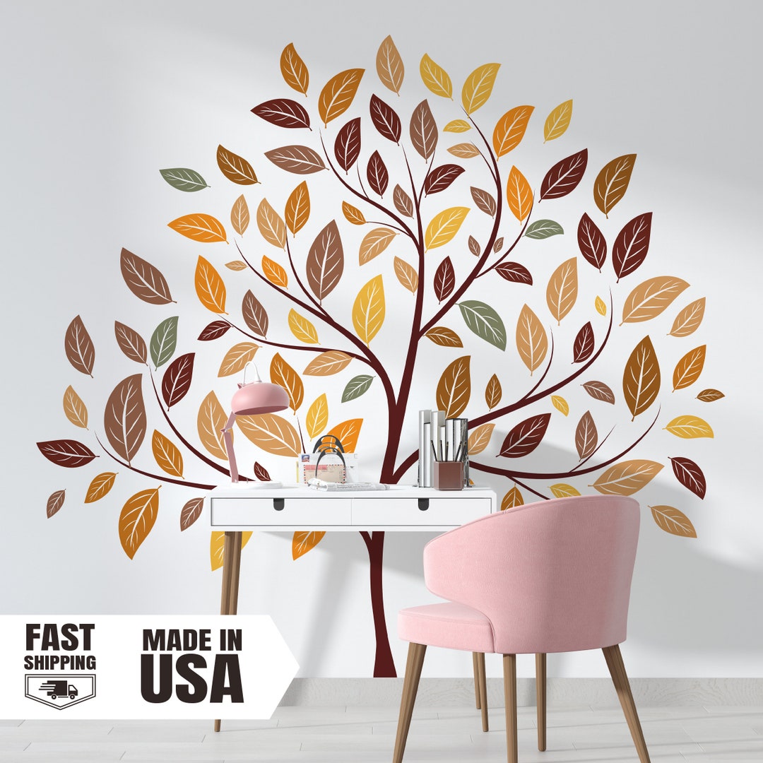 Pastel Autumn Tree Wall Decal Set, Fabric Watercolor Decals - Etsy