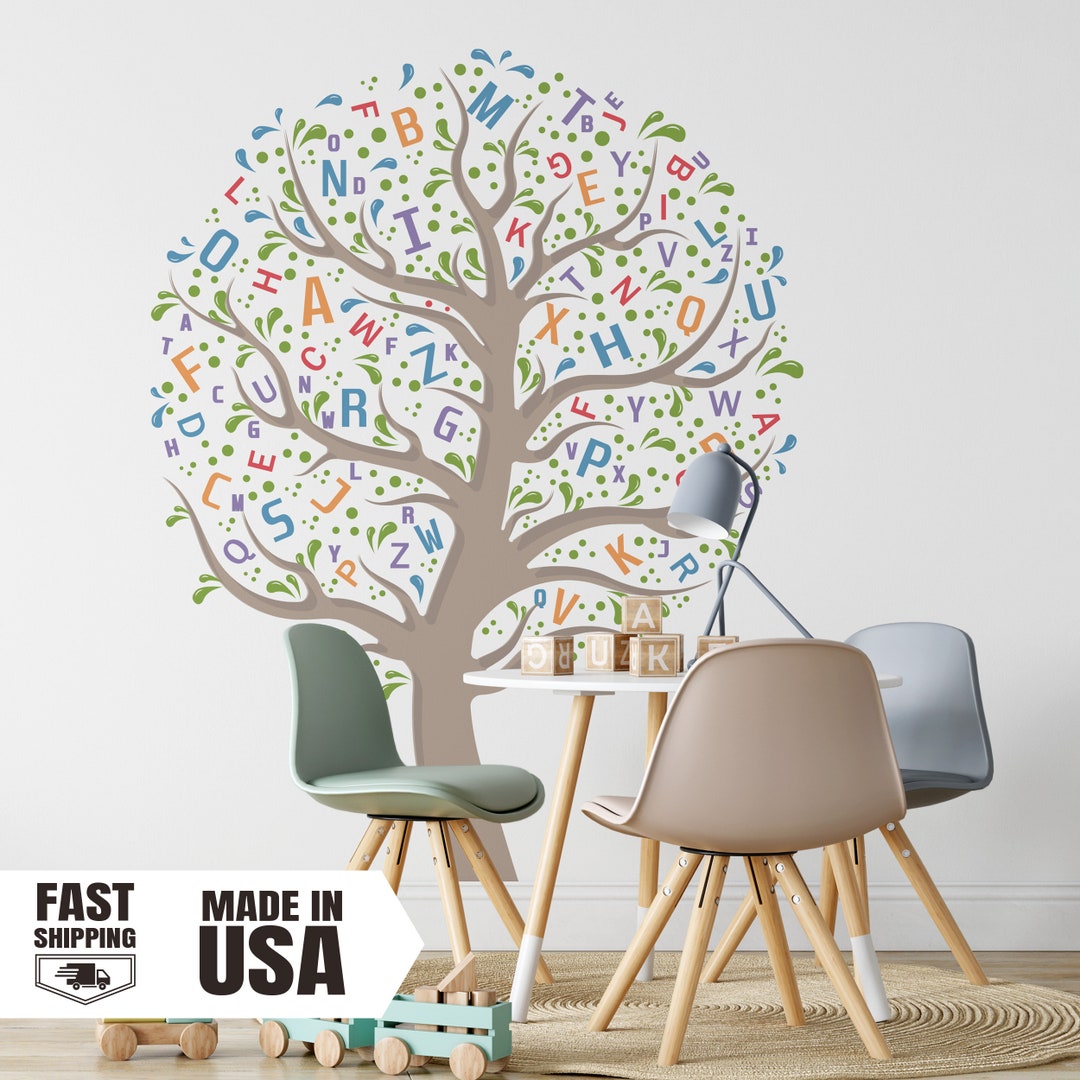 Watercolor Patterned Alphabet Tree, Child Decal Set Fabric Wall Decal ...
