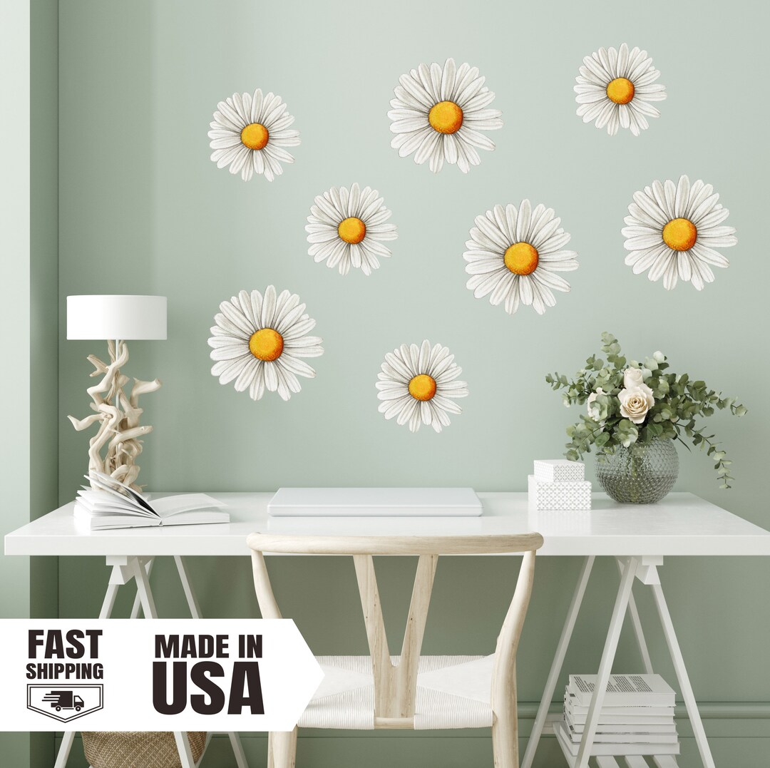 White Daisy Fabric Wall Decal - White Daisy Vinyl Wall Decal - Etsy