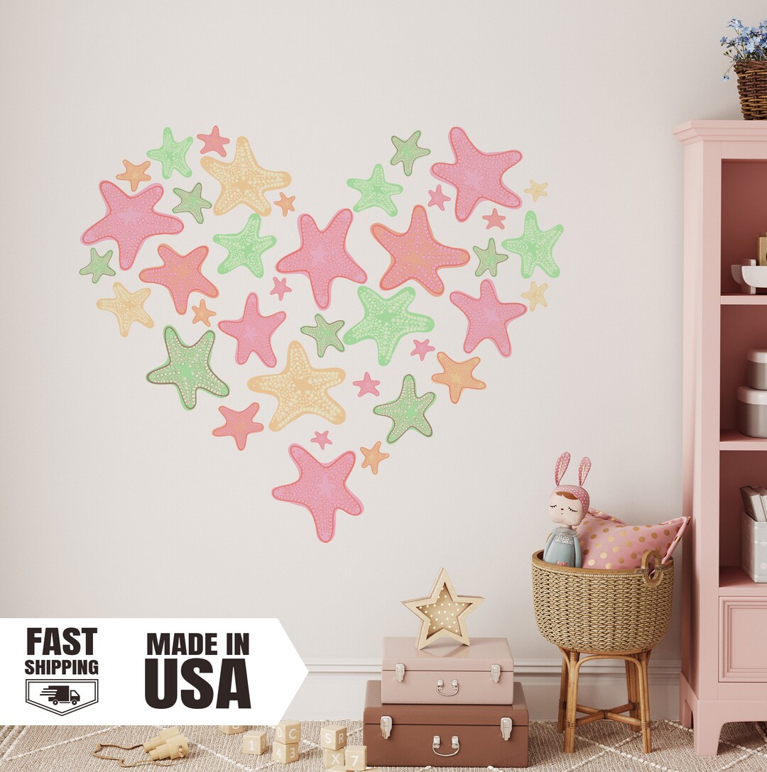 Watercolor Starfish Heart Fabric Wall Decal Set - Etsy