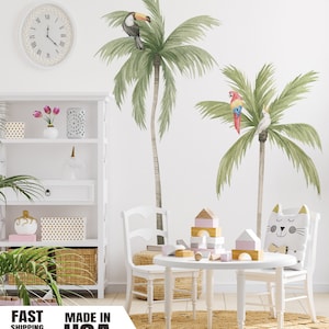 Palm Tree Watercolor Fabric Wall Decal Set, Palm Tree Set With Birds - Etsy